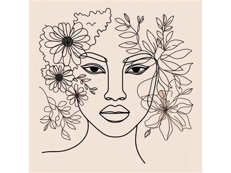Minimal Line Art Female Face With Flower Graphic By Ai Illustration And Graphics · Creative Fabrica
