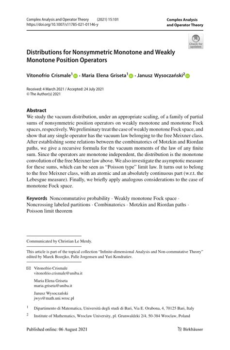 Pdf Distributions For Nonsymmetric Monotone And Weakly Monotone Position Operators