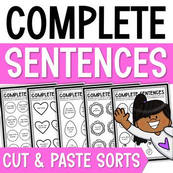 Complete And Incomplete Sentences Cut And Paste Bubble Sort TPT