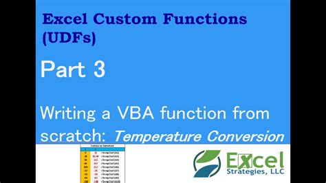 Writing Excel Custom Function Udf From Scratch Temperature Conversion Youtube