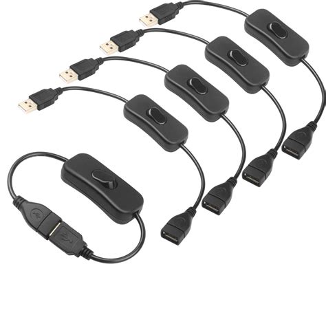 Vissqh 5pcs Usb Cable Switchusb Male To Female Cable With Onoff Switch Usb Extension Inline