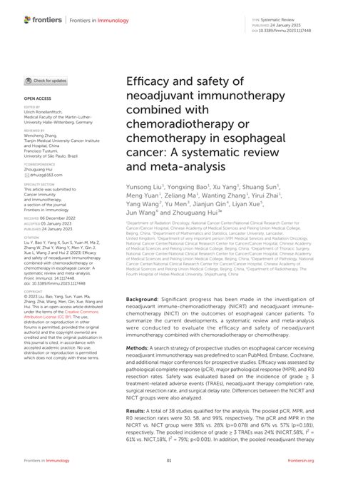 Pdf Efficacy And Safety Of Neoadjuvant Immunotherapy Combined With Chemoradiotherapy Or