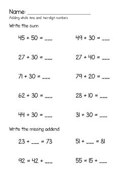 Add Two Digit Numbers And Whole Tens By Happy To Be Primary TPT