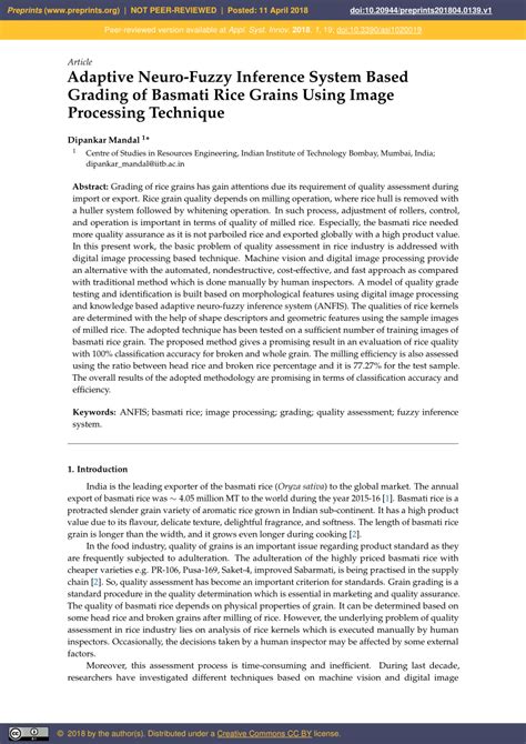 Pdf Adaptive Neuro Fuzzy Inference System Based Grading Of Basmati