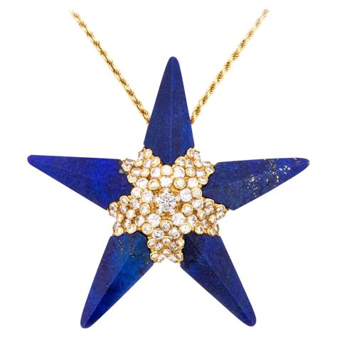 Julia Plana Brutalist Lapis Lazuli Diamond Gold Pendant Brooch At