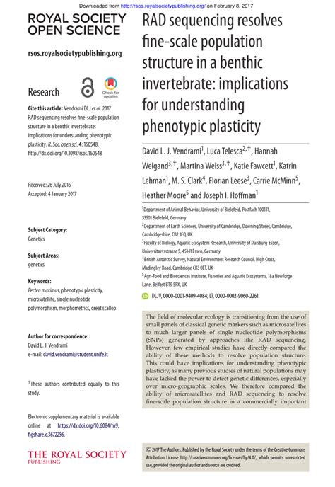 Pdf Rad Sequencing Resolves Fine Scale Population Structure In A Benthic Invertebrate