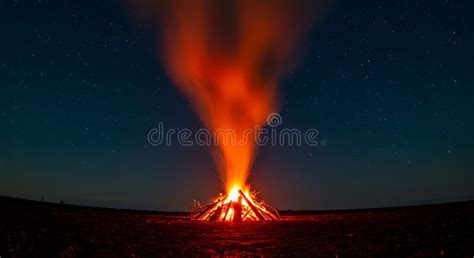 Huge Bonfire Illuminates The Starry Night Sky Stock Illustration