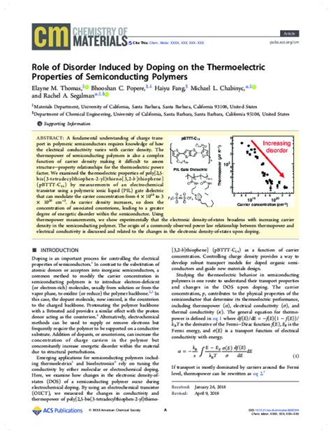 Pdf Role Of Disorder Induced By Doping On The Thermoelectric Properties Of Semiconducting Polymers