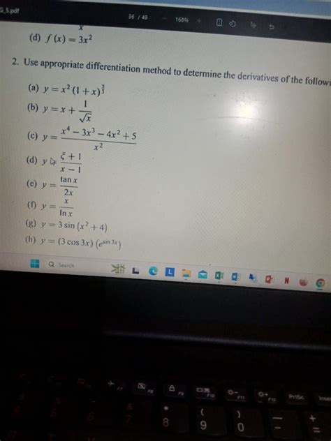 Use Appropriate Differentiation Method To Determine The Derivatives Of Th