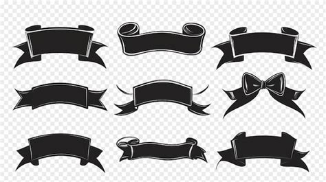 투명한 배경에 고립 된 실루 리본 배너 세트 프리미엄 Ai 생성 Psd