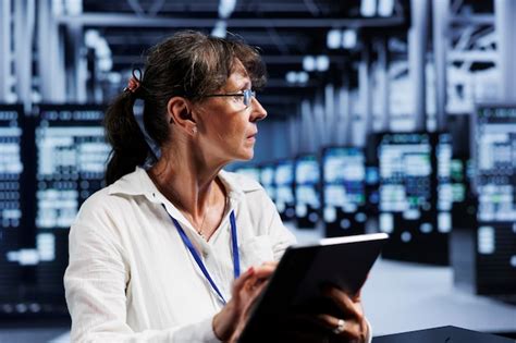 Premium Photo Elderly Efficient Admin Updating Data Center Units