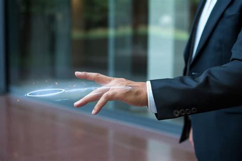 Businessperson Using Gesture Control For Presentation Premium Ai