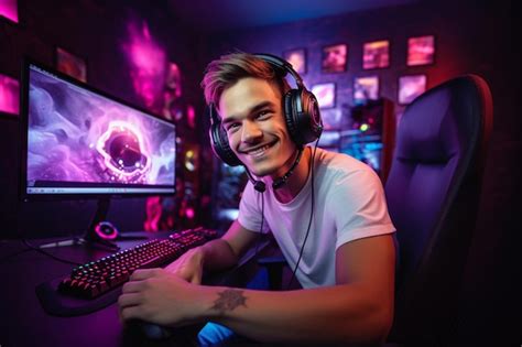 Premium Photo A Handsome Gamer Guy Gaming On His Pc Computer Console