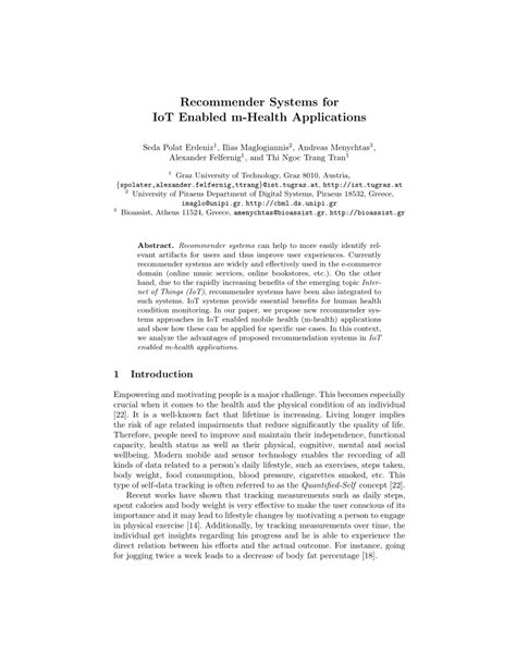 Pdf Recommender Systems For Iot Enabled M Health Applications