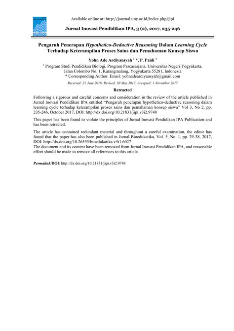 Pdf Retracted Pengaruh Penerapan Hypothetico Deductive Reasoning Dalam Learning Cycle
