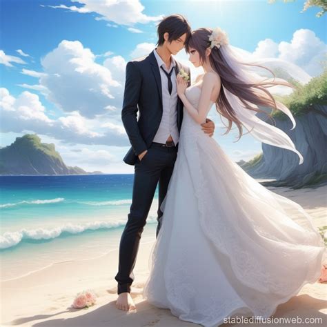 Anime Beach Wedding Couple Stable Diffusion Online