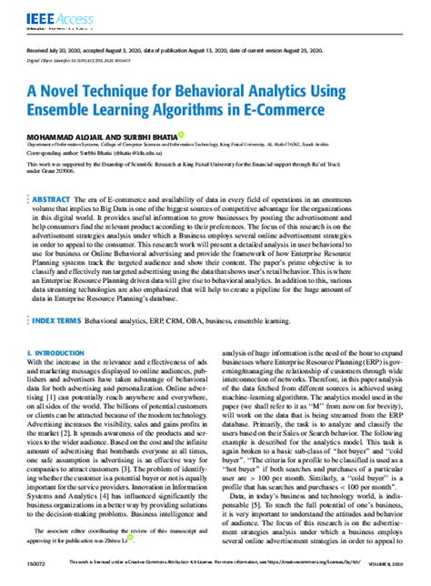 Pdf A Novel Technique For Behavioral Analytics Using Ensemble Learning Algorithms In E Commerce