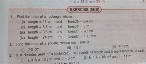 EXERCISE B Find The Area Of A Rectangle Whose I Length Cm A