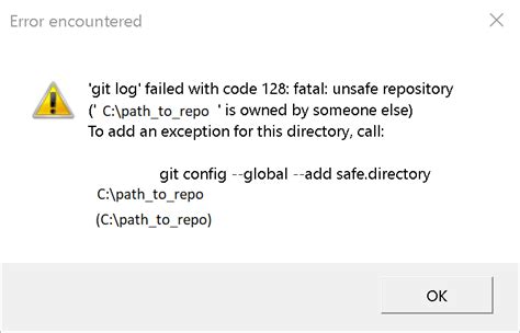 Git Log Failed With Code Fatal Unsafe Repository