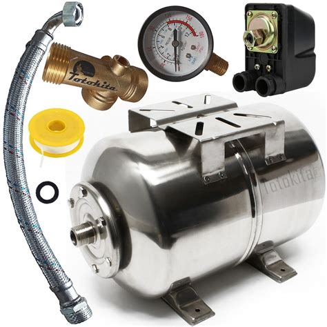 Комплект хидрофор 24 литра Разширителен съд от неръждаема стомана Гъвкава връзка с коляно 60