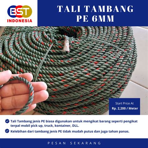 Jual Tali Tambang Tali Tambang Hijau Bintik Merah 6mm Tambang Pe