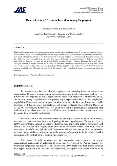 Pdf Determinants Of Turnover Intention Among Employees