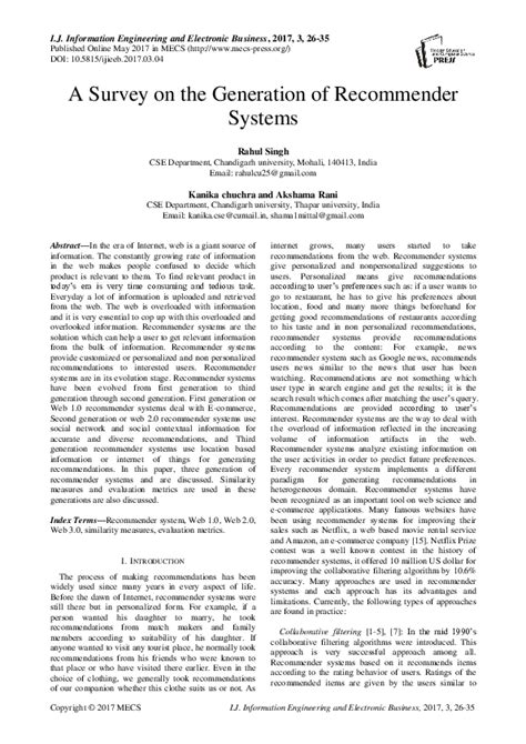 Pdf A Survey On The Generation Of Recommender Systems