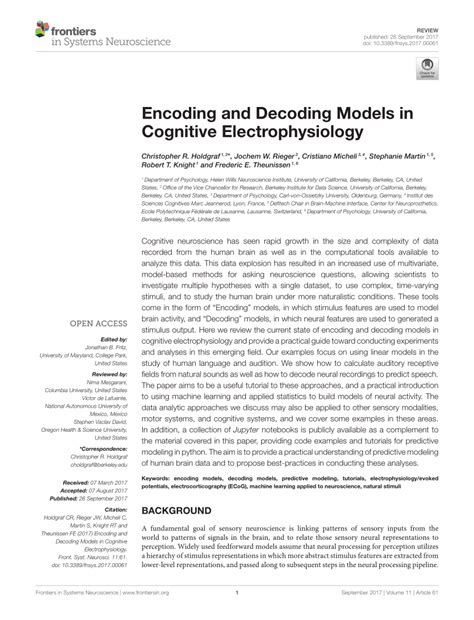 pdf encoding and decoding models in cognitive electrophysiology