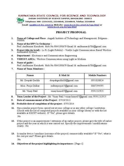 Project Proposal Li Fi Light Fidelity Visible Light Communication