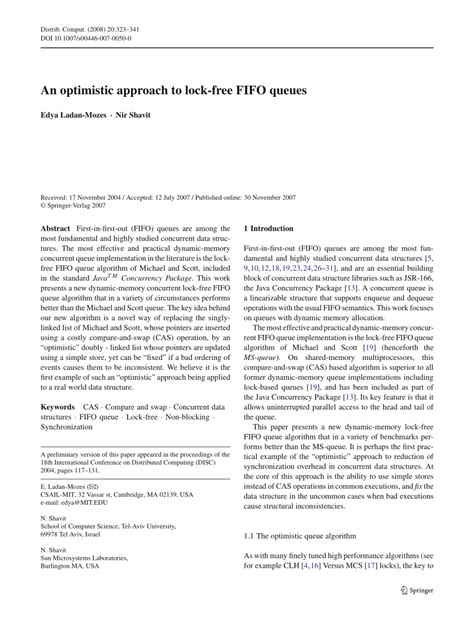 Pdf An Optimistic Approach To Lock Free Fifo Queues