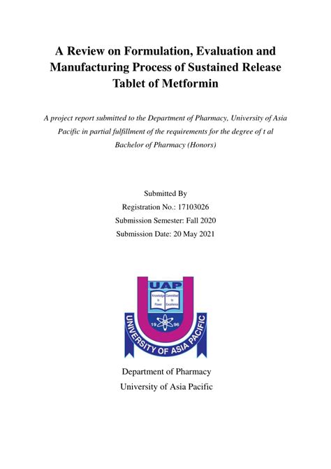 Pdf A Review On Formulation Evaluation And Manufacturing Process Of Sustained Release Tablet