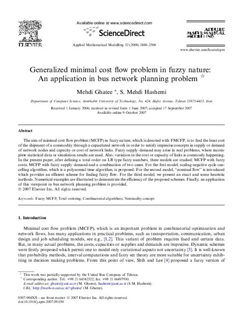 Pdf Generalized Minimal Cost Flow Problem In Fuzzy Nature An