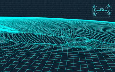 데이터 시각화 배경입니다 미래 지향적인 디자인 Hud 요소입니다 이진 코드 코딩 및 프로그래밍 개념입니다 와이드 앵글 와이어 프레임 풍경 가상현실에 대한 스톡 벡터 아트 및