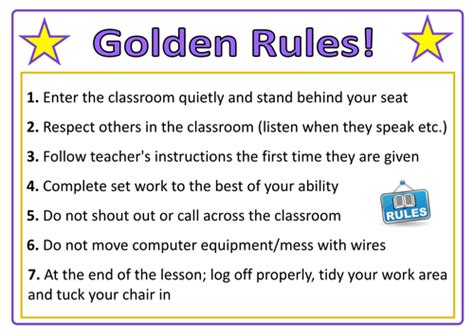 Classroom Rules Poster For Ict Suite Computer Room 7 Basic Rules Teaching Resources