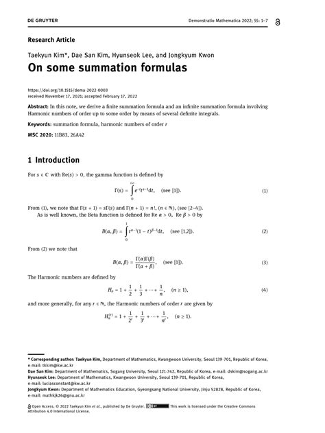 PDF On Some Summation Formulas