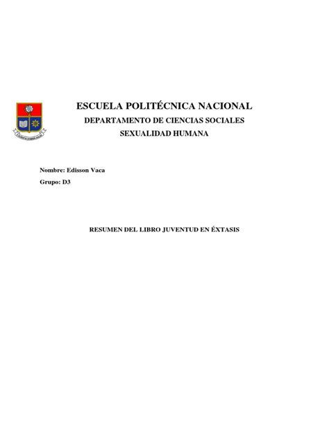 Resumen Del Libro Juventud En Extasis Pdf Juventud Machismo