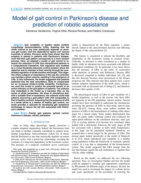 Pdf Model Of Gait Control In Parkinsons Disease And Prediction Of Robotic Assistance
