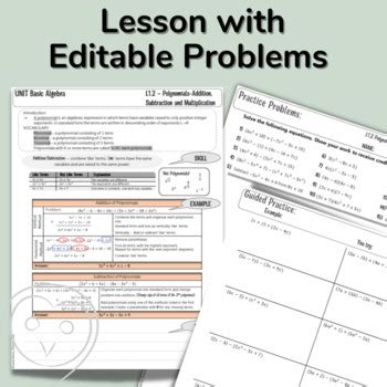 Addition Subtraction And Multiplication With Polynomials Lesson
