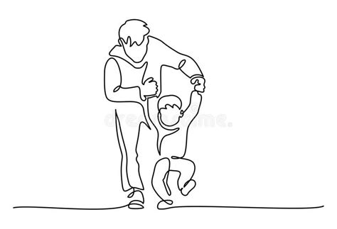 Father Teaches His Son To Walk First Step Continuous One Line Drawing