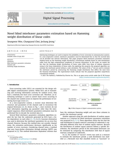 pdf novel blind interleaver parameters estimation based on hamming