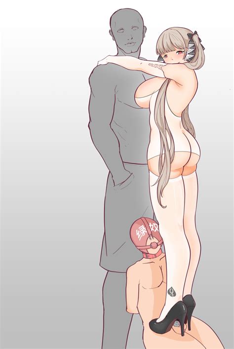 Rule 34 1girls 2boys Azur Lane Ball Gag Bdsm Gear Black Heels Blonde Hair Blush Bondage