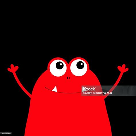 괴물 무서운 얼굴 머리 아이콘입니다 눈 귀 팡 치아입니다 손 들어 귀여운 만화 부 유령 문자 레드 실루엣입니다 귀여운 재미 있는 아기 즐거운 할로윈 보내세요 평면