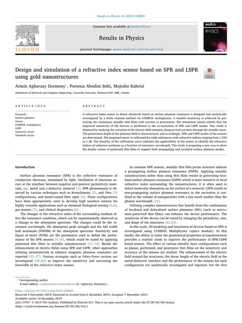 Pdf Design And Simulation Of A Refractive Index Sensor Based On Spr