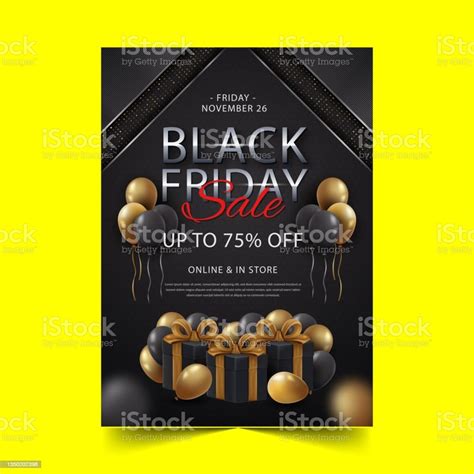사실적인 블랙 프라이데이 수직 포스터 템플릿 벡터 디자인 일러스트레이션 3차원 형태에 대한 스톡 벡터 아트 및 기타 이미지