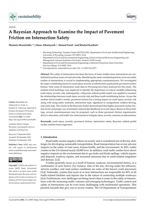 Pdf A Bayesian Approach To Examine The Impact Of Pavement Friction On Intersection Safety