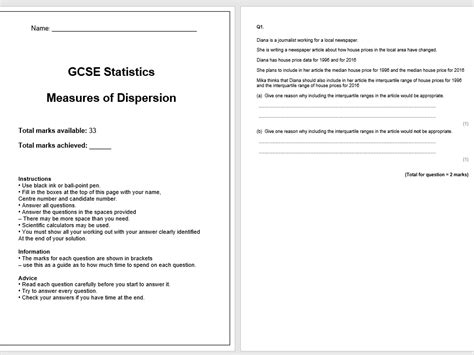 Measures Of Dispersion Exam Questions Gcse Statistics Teaching