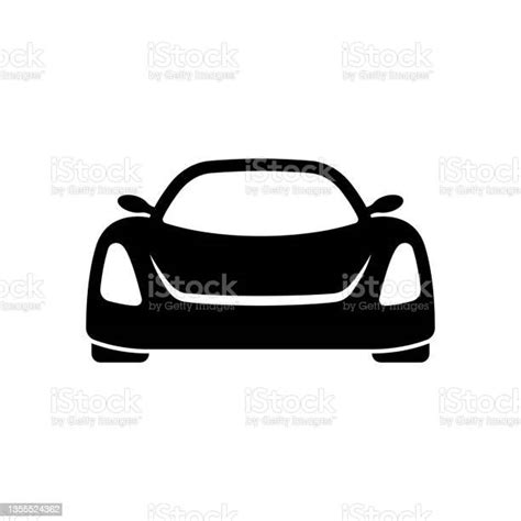 자동차 아이콘입니다 스포츠 레이싱 카 블랙 실루엣 전면 보기입니다 벡터 간단한 평면 그래픽 그림 흰색 배경의 격리된 개체입니다 격리 경주용 자동차 자동차에 대한 스톡 벡터