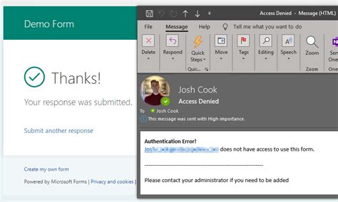 authentication on microsoft forms flow alt delete josh cook