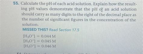 Solved Calculate The Ph Of Each Acid Solution Explain Chegg Com