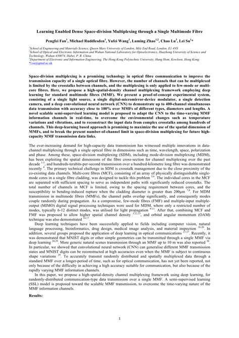 Pdf Learning Enabled Dense Space Division Multiplexing Through A Single Multimode Fibre